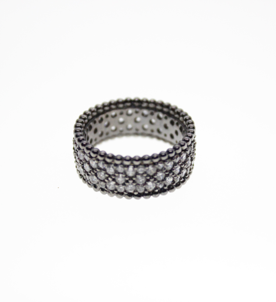 Ring - Vintage Dark Metal Tone Ring with Filigree Border and 3 Rows of ...
