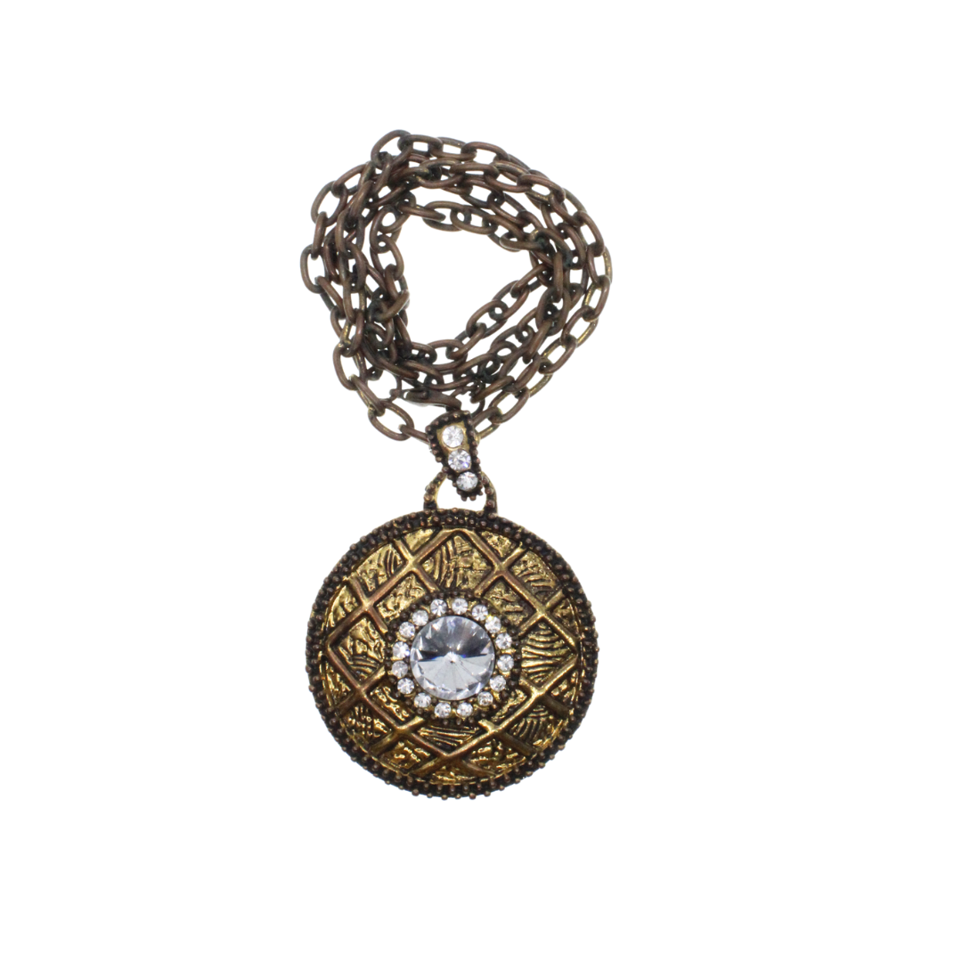 Necklace - Metal Medallion and Chain. Large see through Stone with ...